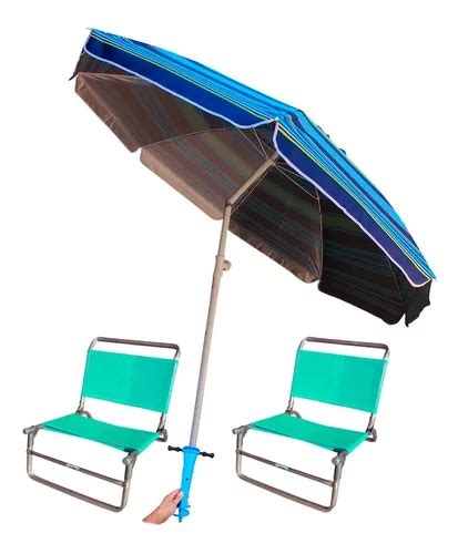 Combo Playa Sombrilla Mts Reposeras Aluminio Tirabuz N