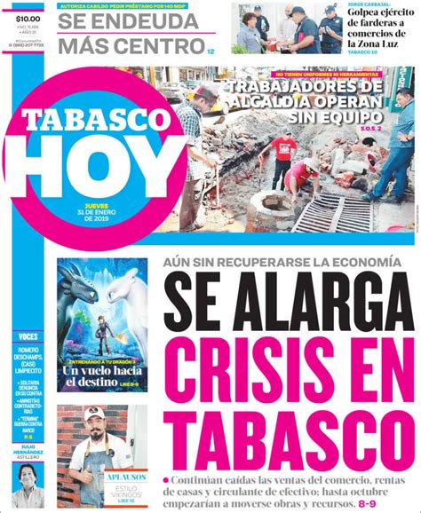 Periódico Tabasco Hoy México Periódicos de México Edición de jueves