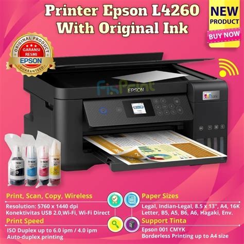 Jual Printer Epsn EcoTank L4260 A4 Wi Fi Duplex All In One Pengganti