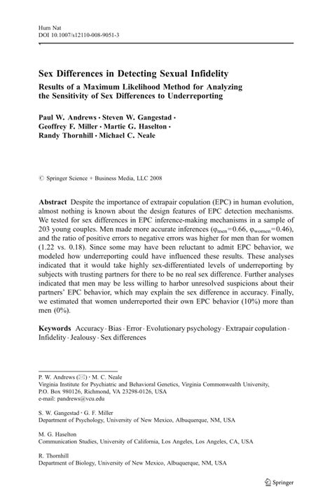 pdf sex differences in detecting sexual infidelity