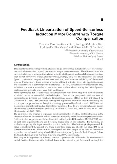 pdf feedback linearization of speed sensorless induction motor control with torque