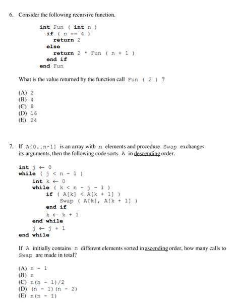 solved 6 consider the following recursive function int fun