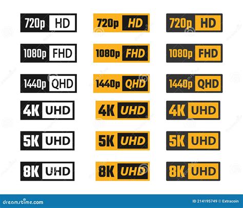 Screen Resolution Icons Video Quality Symbol Hd Full Hd K K K