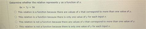 solved determine whether the relation represents y as a