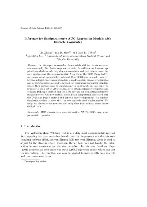 pdf inference for semiparametric auc regression models with discrete covariates