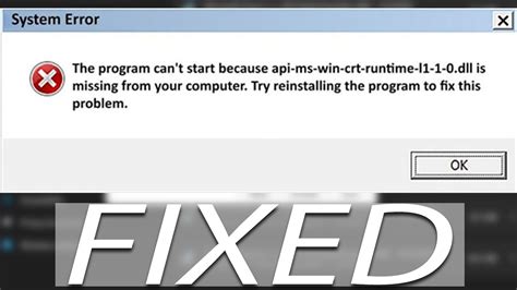 Fix The Api Ms Win Crt Runtime Dll Missing Error In Windows Youtube