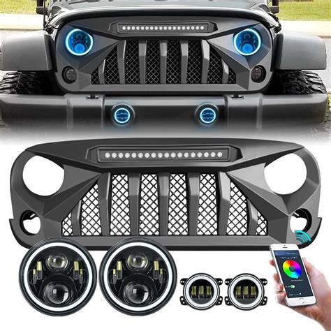 Gladiator Grille W LED Off Road Lights RGB Halo Headlights RGB