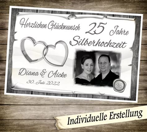 URKUNDE SILBERHOCHZEIT 25 Jahre INDIVIDUELL FOTO Namen Datum A4