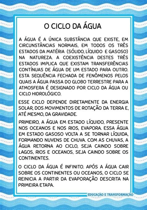Blog Educação e Transformação Livrinho O Ciclo da Água Ciclo da