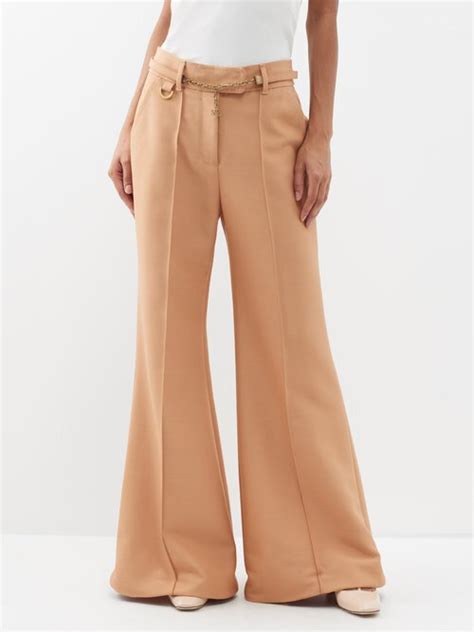 Zimmermann Wool Blend Wide Leg Suit Trousers Camel Editorialist