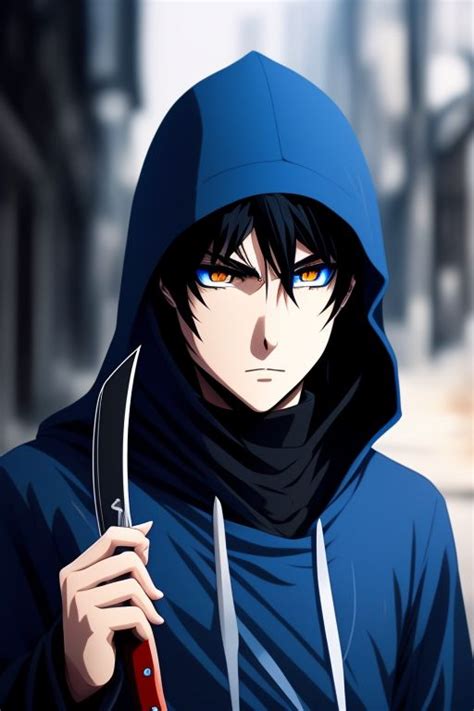 Scaly Bison Man With Black Hair Blue Eyes Wearing A Black And Blue