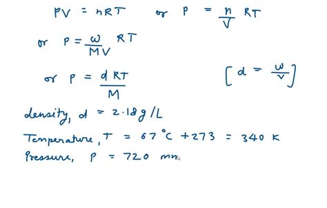 Solved Determine The Molar Mass Of A Gas That Has A Density Of G
