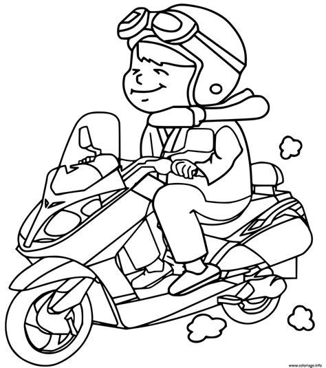 Coloriage Enfant Avec Sa Petite Moto Scooter Dessin Moto à imprimer