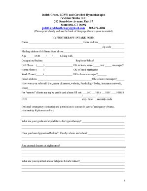 Fillable Online Hypnotherapy Intake Consent Forms Docx Fax Email