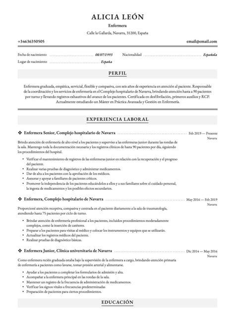 Currículum para enfermera Crea tu CV GRATIS 18 plantillas
