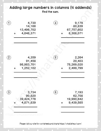 Adding Large Numbers In Columns Grade Exercise Your Home