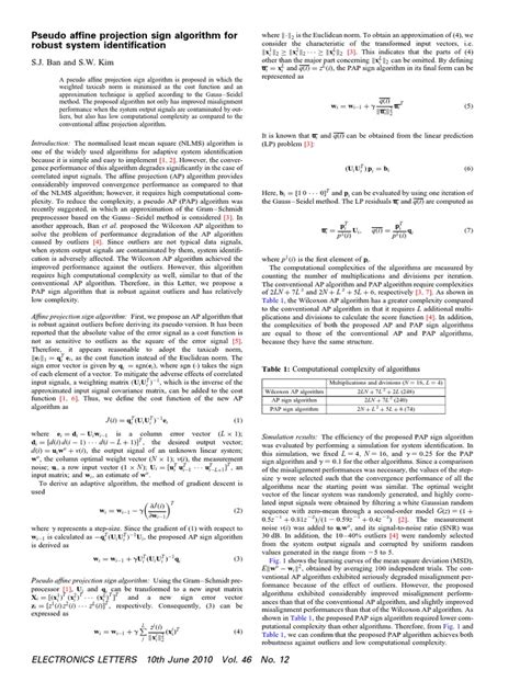 pseudo affine projection sign algorithm for pdf norm mathematics algorithms