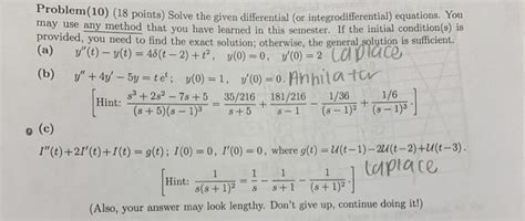 solved problem 10 18 points solve the given differential