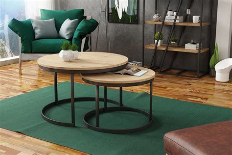 Stolik kawowy ława 2w1 okrągły industrialny w stylu loft zestaw RUBI