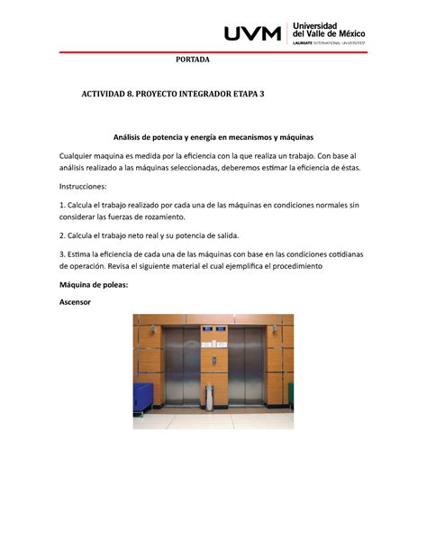 UVM Física Actividad 8 Proyecto integrador etapa 3 Fisica UVM