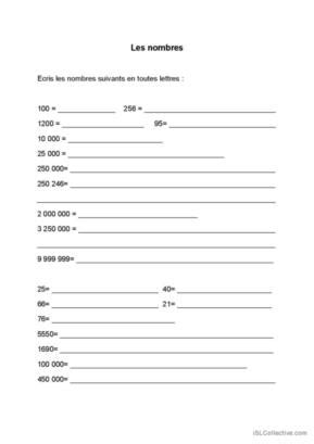 75 Nombres Français FLE fiches pedagogiques pdf doc