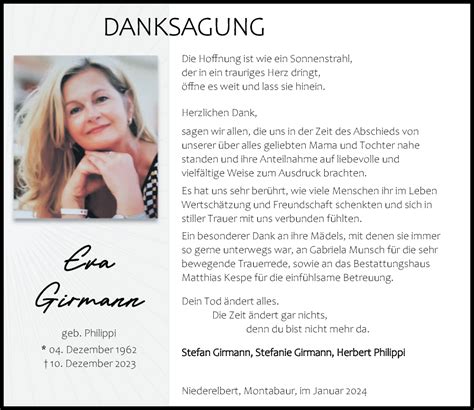 Traueranzeigen Von Eva Girmann Rz Trauer De