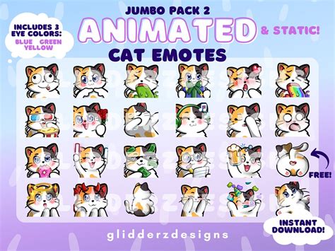Calico Cat ANIMATED Emotes Jumbo Pack 2 24 Static AND Animated Cat
