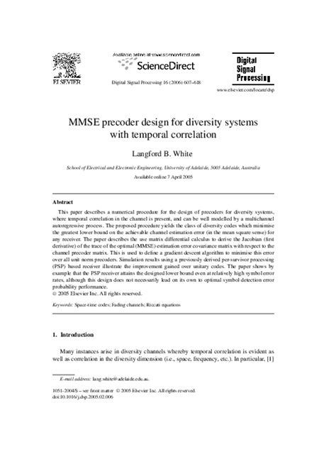 pdf mmse precoder design for diversity systems with temporal correlation langford white