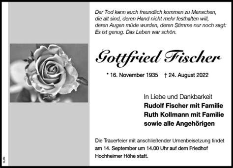 Traueranzeigen Von Gottfried Fischer Vrm Trauer De