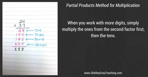 using the partial products method for multi digit multiplication shelley gray