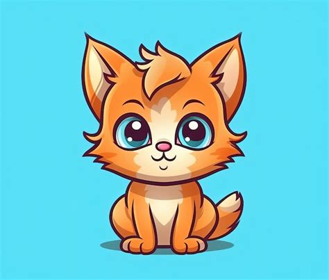 Um Gato De Desenho Animado Grandes Olhos Azuis Senta Se Sobre Um