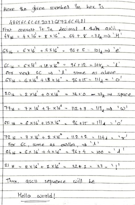 7 5 marks convert the following hexadecimal sequence into its ascii characters