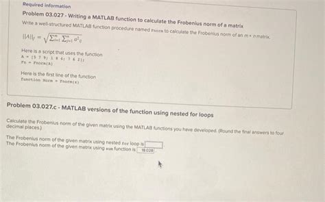 solved required information problem 03 027 writing a matlab