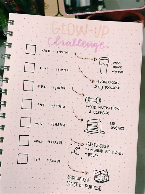 Glow Up Challenge Bullet Journal Inspo For A 1 Week Glow Up