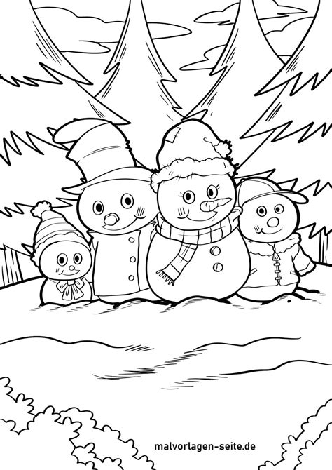 Malvorlage Schneefamilie Schneemann Ausmalbild Kostenlos Herunterladen