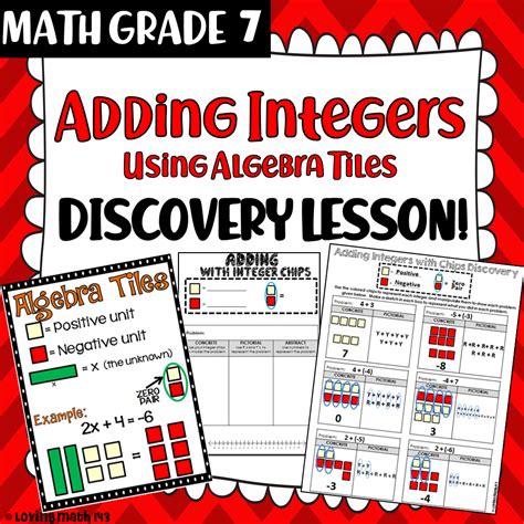 adding integers using algebra tiles discovery lesson adding integers math math for middle school