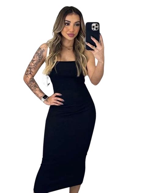 Vestido Tubinho Tomara Que Caia Efeito Modelador Midi Gringa