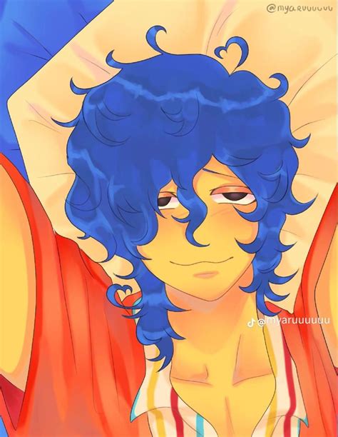 A Drawing Of A Person With Blue Hair