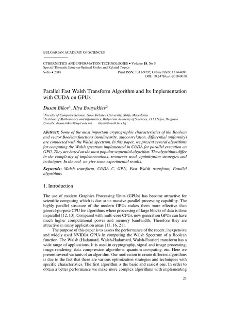 pdf parallel fast walsh transform algorithm and its implementation with cuda on gpus
