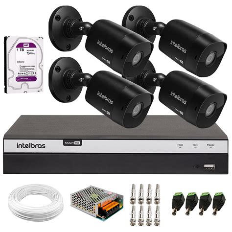 Kit 4 Câmeras Black Bullet Intelbras VHD 1220 B G6 Full HD 1080p DVR