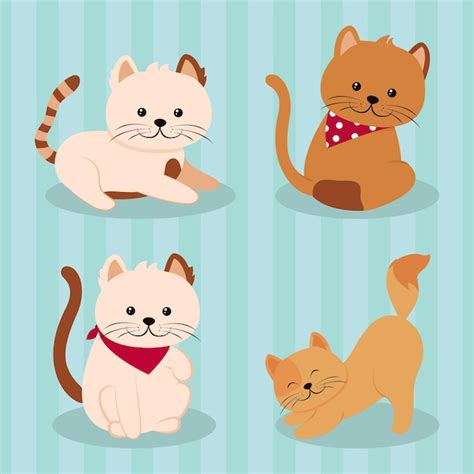 Iconos Gatos Lindos Vector Premium