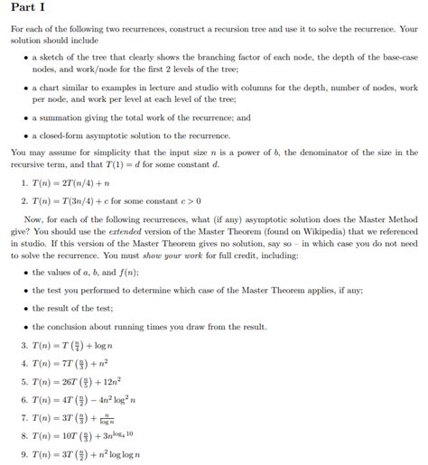 solved part i for each of the following two recurrences