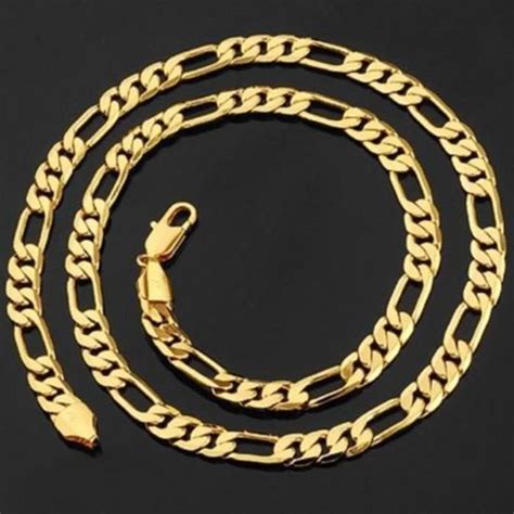 Plaqué figaro chaîne 24k or jaune hommes bijoux collier 24 pouces