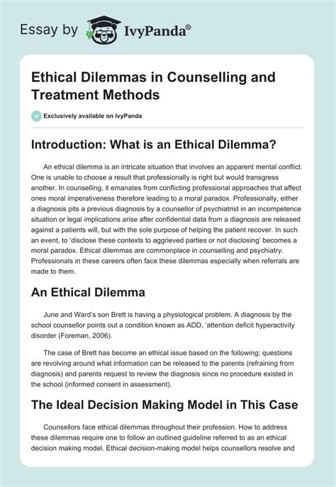 Ethical Dilemmas In Counselling And Treatment Methods Words