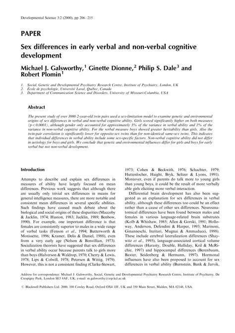 pdf sex differences in early verbal and non‐verbal cognitive development