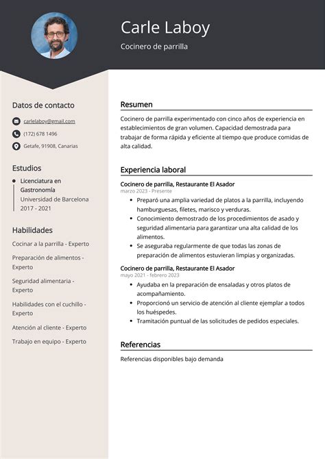 Curriculum Vitae Cocinero De Parrilla Ejemplo Y Gu A Empleos De Nivel