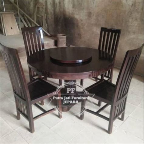 Jual Meja Makan Bundar Kursi 4 Jati Minimalis Free Ongkir Shopee