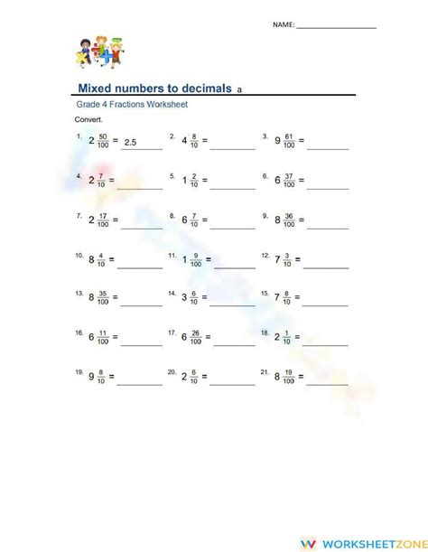 Mixed Numbers To Decimals Worksheet