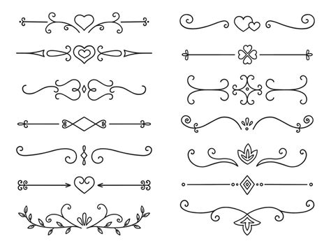 Text Dividers Doodle Set Wedding Decorative Elements With Leaves