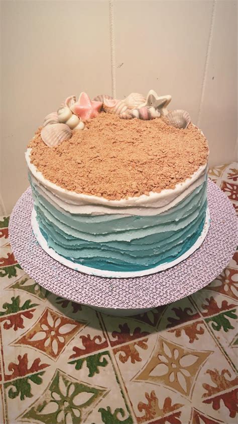 Beach Themed Cake With Chocolate Seashells First Time Working With